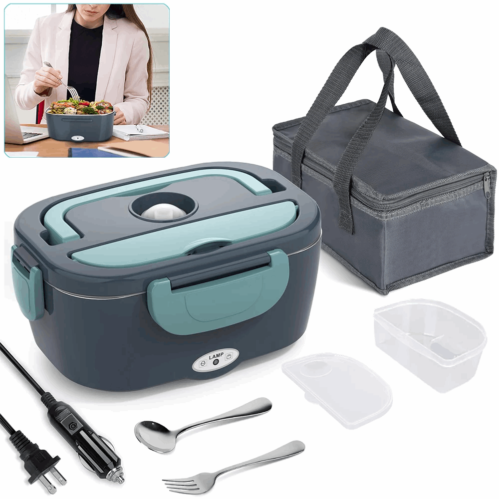 Self-heating lunch boxes Electric with Fork & Spoon Stainless Steel 1 ...