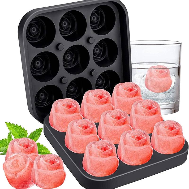Small 3D Rose Ice Cube Trays - Create 9 Giant Cute Flower-Shaped Ice ...